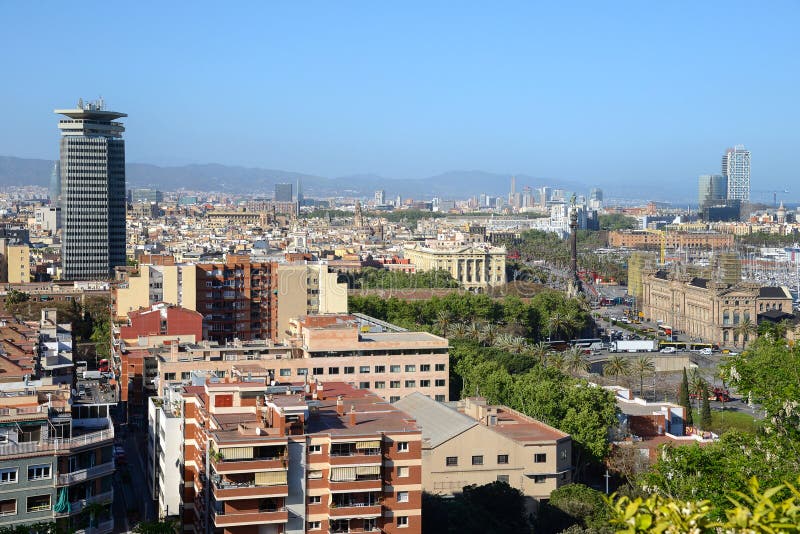 Barcelona Panoramic View, Columbus Monument on Right Side Stock Image ...