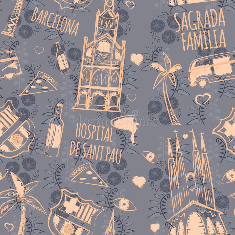 Barcelona Pattern Seamless Design Graphic Stock Vector - Illustration ...