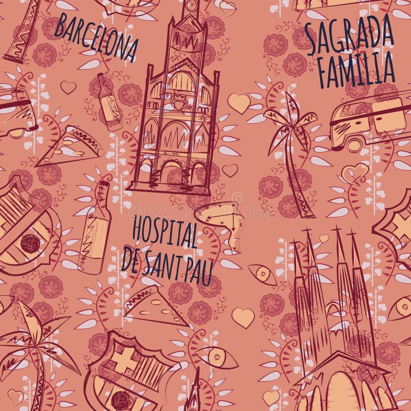 Barcelona Pattern Seamless Design Graphic Stock Illustration ...