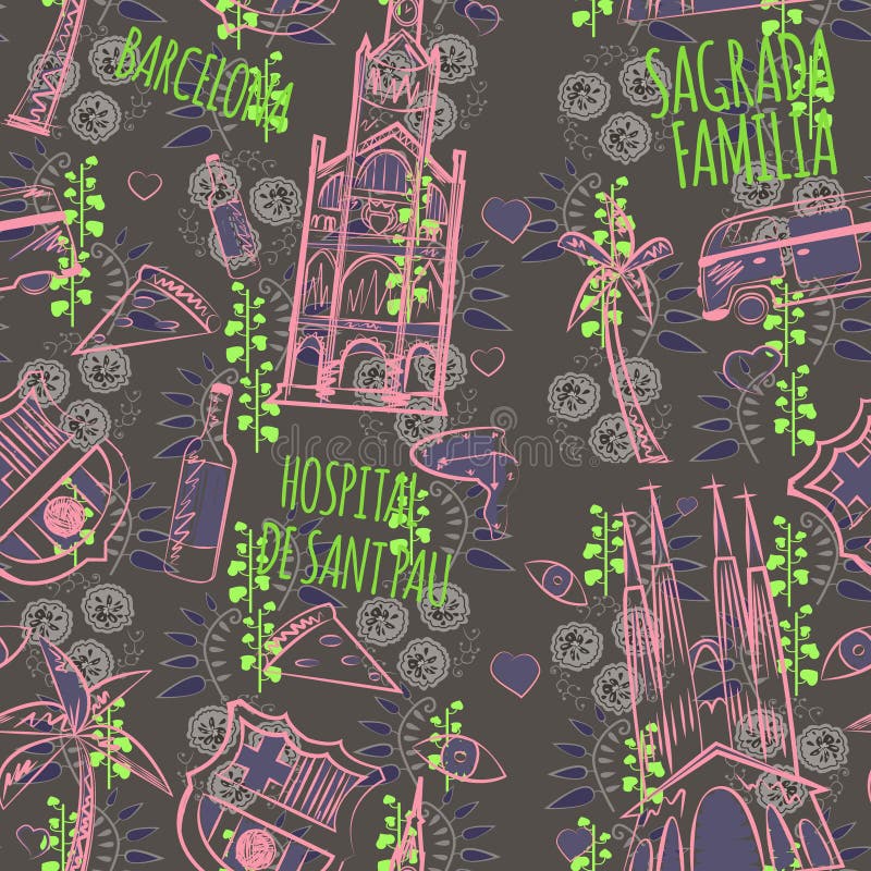 Barcelona Pattern Seamless Design Illustration Stock Vector ...