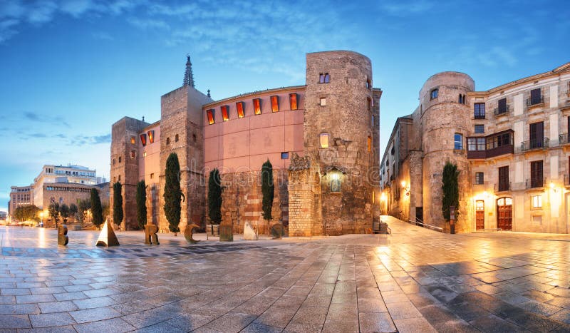 Barcelona - Placa Nova, Panorama with Cathedral, Spain Stock Image ...
