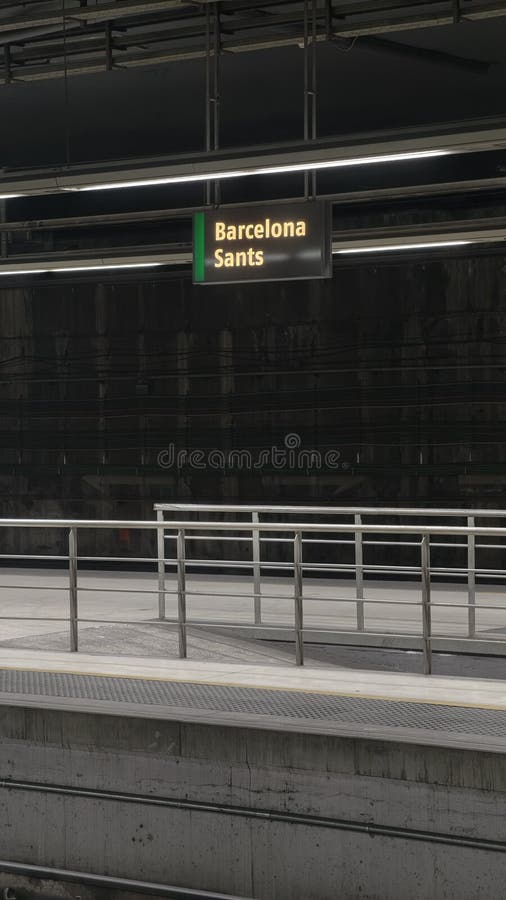 Barcelona Sants Train Station Sign Above the Platform and Train Tracks ...