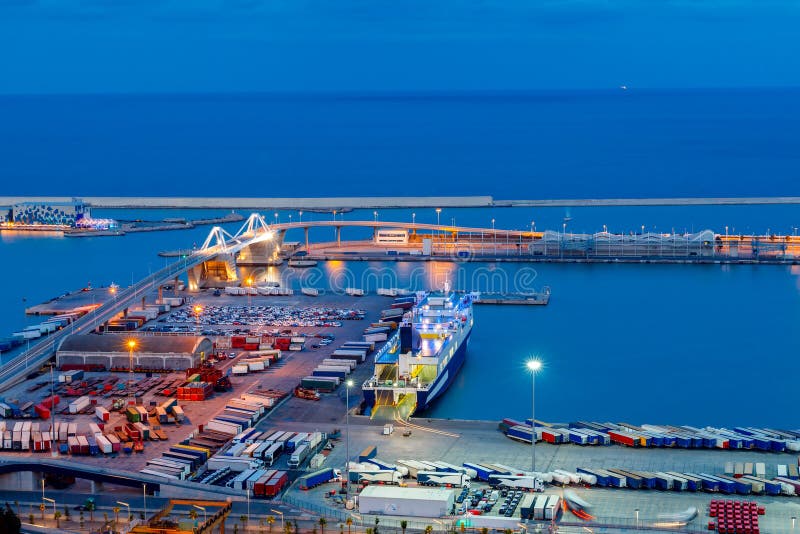 Barcelona. Seaport night. stock image. Image of europe - 60551151