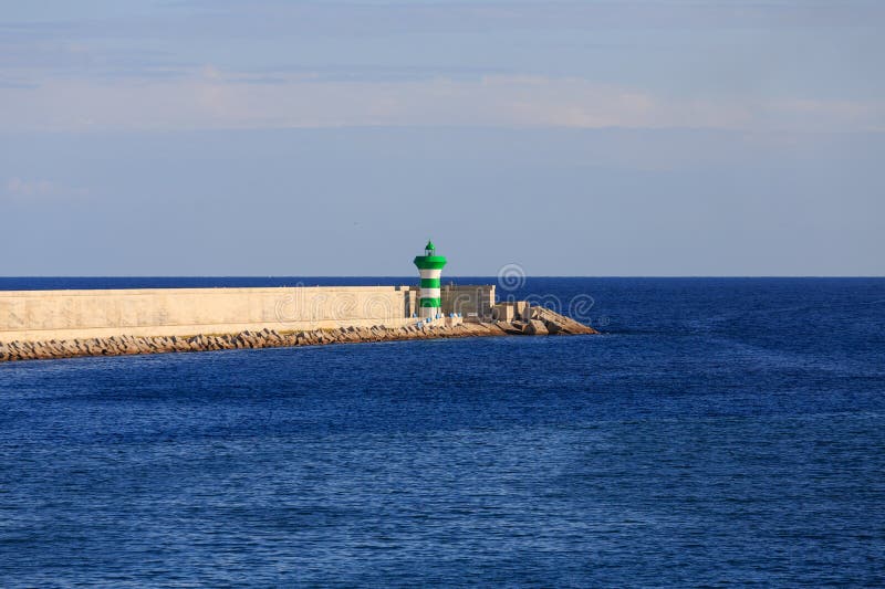 Barcelona Seawall and Lighthouse Stock Image - Image of tourism ...