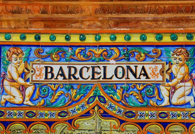 Barcelona Sign Over a Mosaic Wall Stock Image - Image of european ...