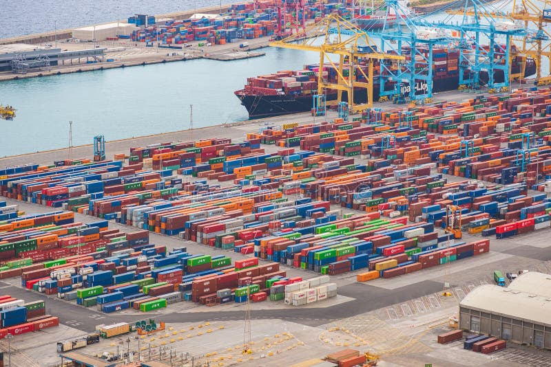 Barcelona, Spain - August 31, 2021: Cargo Containers and Cranes in the ...