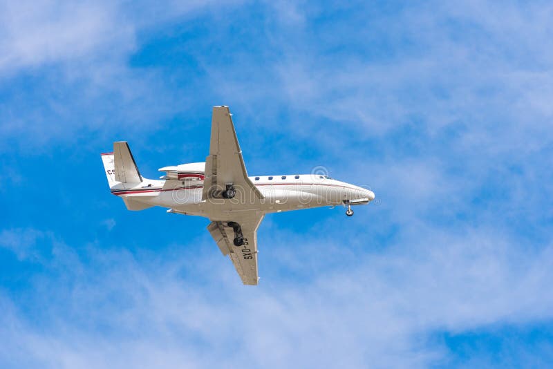 BARCELONA, SPAIN - AUGUST 20, 2016: Private Jet SXO-SC in the Blue Sky ...