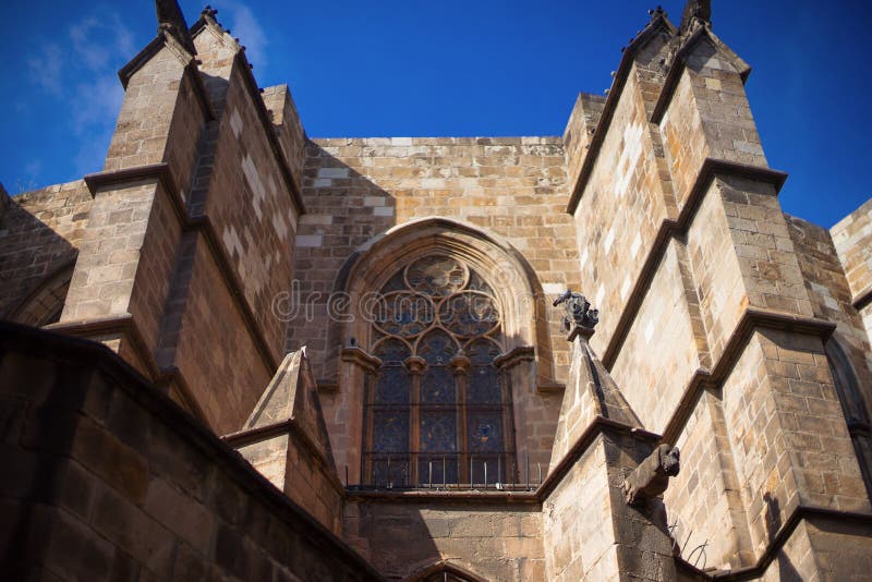 Barcelona, Spain, Barri Gotic District - Facade of a Gothic Building ...