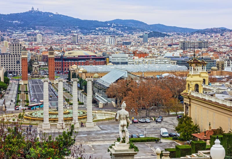 Barcelona, Spain. City Panoramic View. Placa De Espanya Stock Photo ...