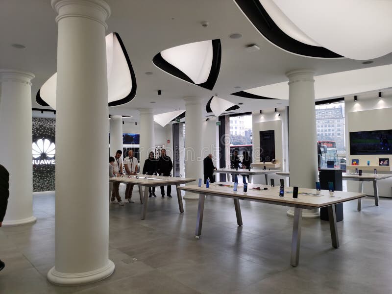 Barcelona, Spain - 26. February 2020: Interior of HUAWEI Flagship ...