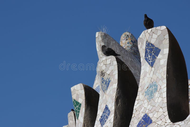 Barcelona, Spain (Gaudi & Birds) Stock Image - Image of standing, blue ...