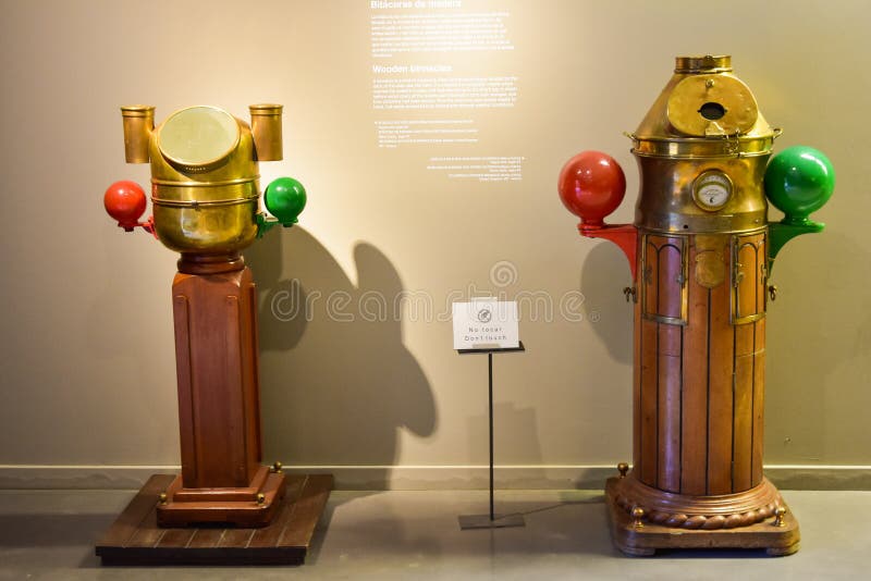 Old Binnacle at the Maritime Museum of Barcelona, Spain Editorial ...