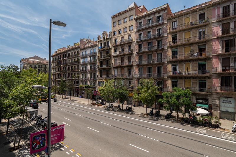 Barcelona, Spain - July 13th 2024. Eixample District Boulevard View ...