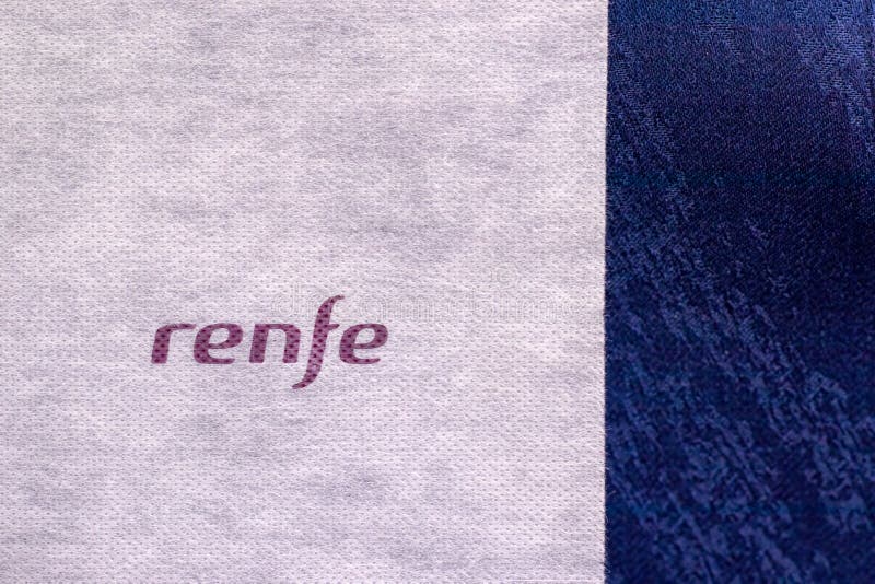 BARCELONA, SPAIN - JUNE 17, 2022: Headrest in Renfe Train with Renfe ...