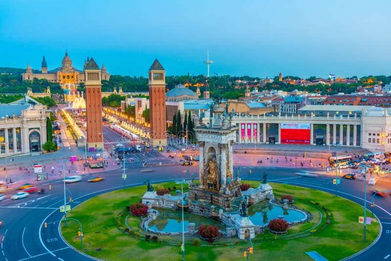 BARCELONA, SPAIN, JUNE 27, 2019: Sunset View of Placa D Espanya in ...