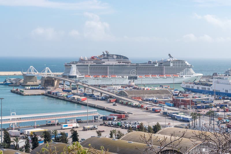 BARCELONA, SPAIN - March 12, 2019: Passenger Ship in Alongside Berthing ...