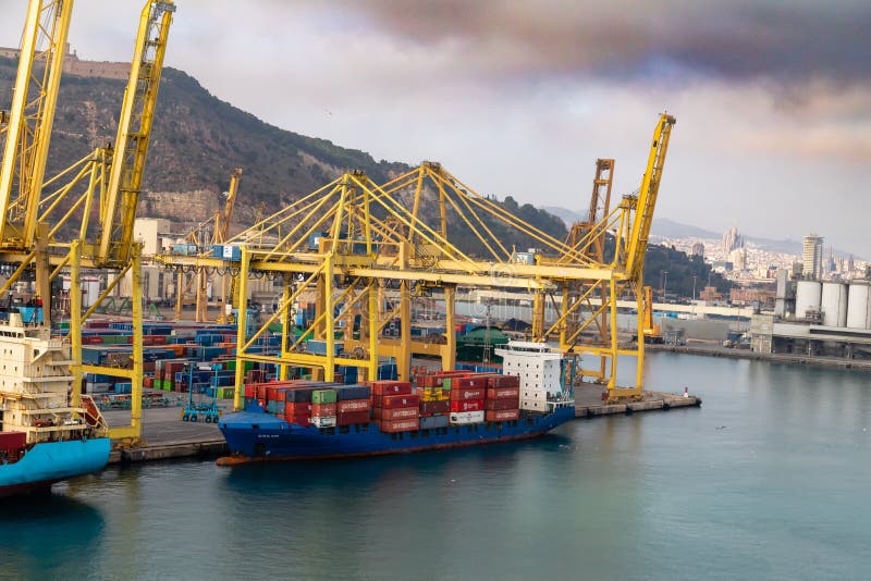 Barcelona, Spain - Oct 28, 2022, Container Cargo Ship Logistics and ...