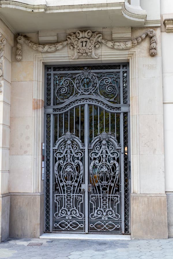 Barcelona, Spain - Oct 28, 2022, Rustic Metal Pattern Front Door ...