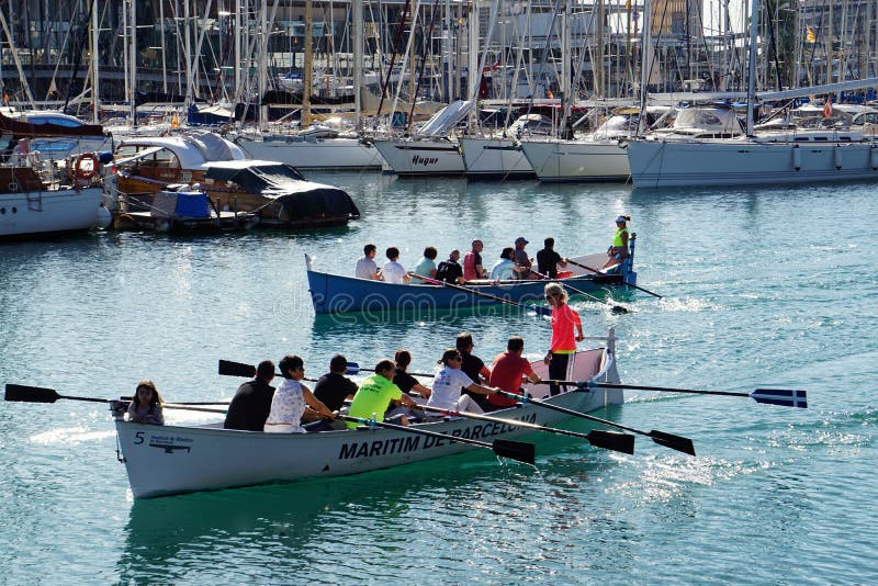 Barcelona, Spain - 26th October 2019: Rowing Team in the Port of ...