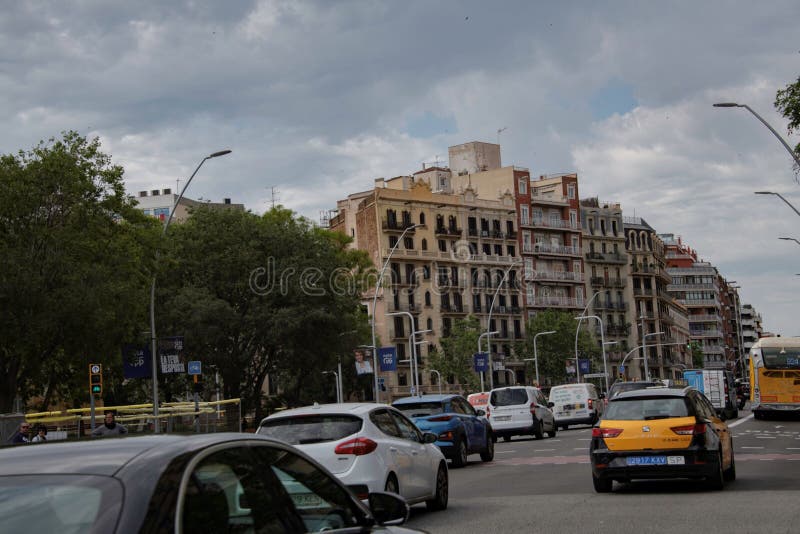 Barcelona Street View with Traffic Editorial Stock Image - Image of ...