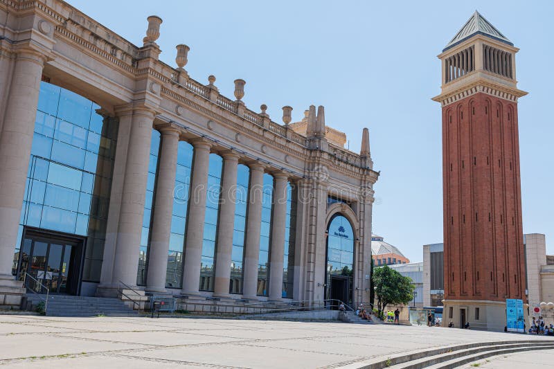 Barcelona Trade Fair Building in Espanya Square, Spain Stock Image ...