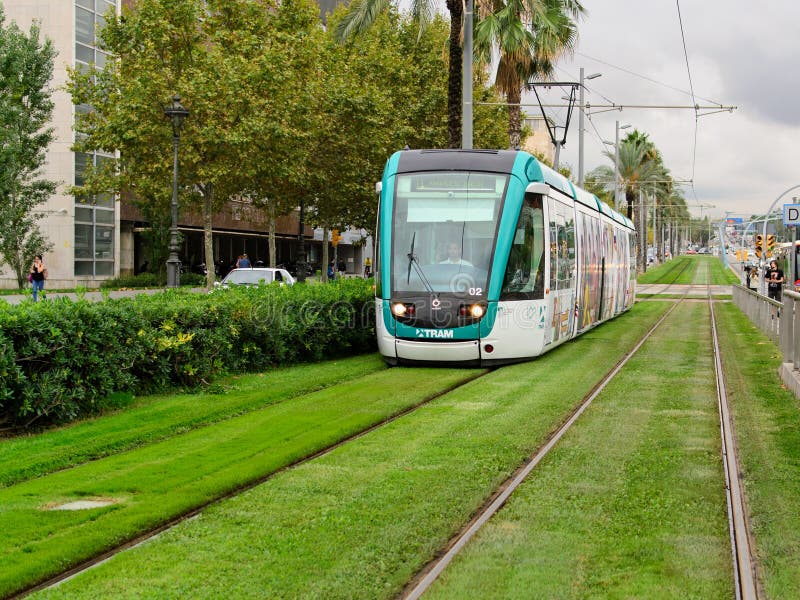 Barcelona tram editorial stock image. Image of public - 49842934