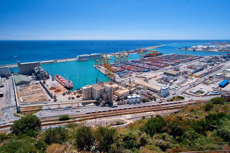 Barcelona. View of the Seaport and Loading Docks at the Seaport with ...