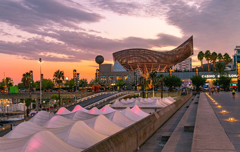 Barcelona Waterfront in the Evening Editorial Stock Image - Image of ...