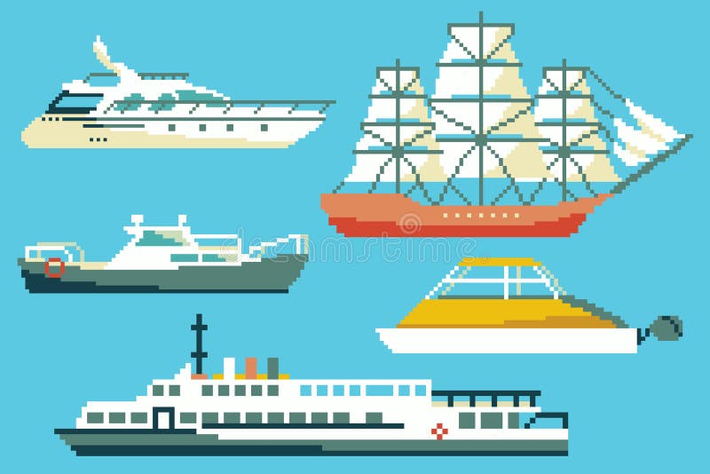 Arte Del Pixel Della Nave Illustrazione Di Vettore Della Nave A Vapore ...