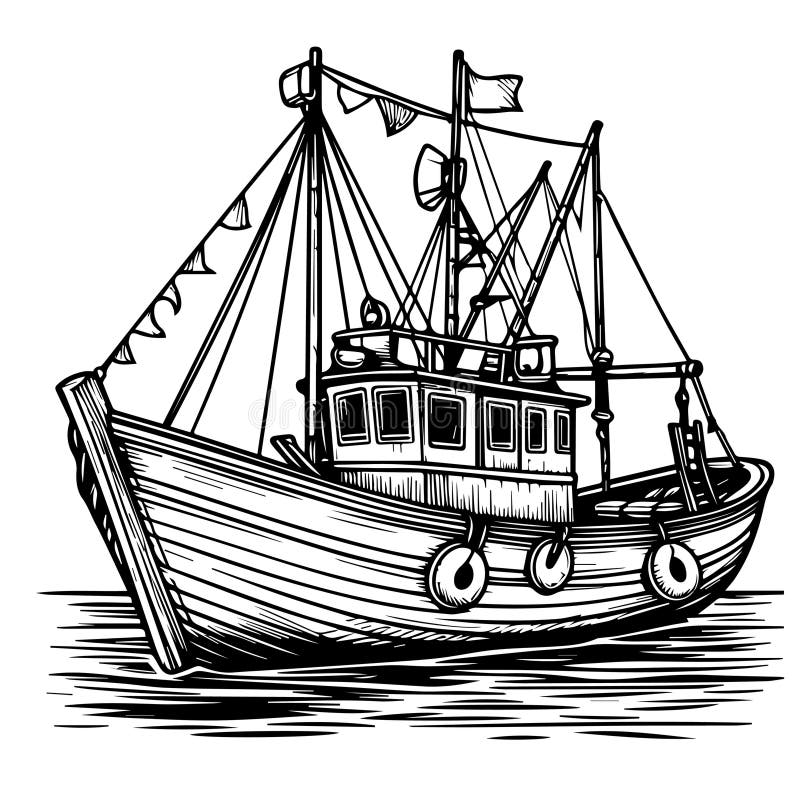 Line Drawing of a Ship in Black and White for Coloring Vector Stock ...