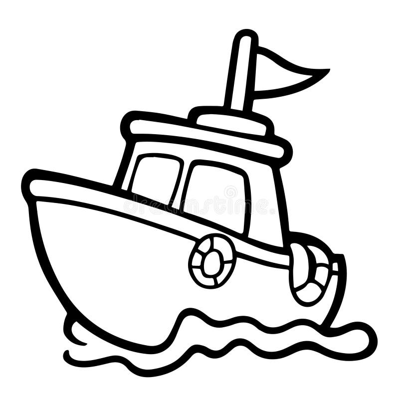 Line Drawing of a Little Boat in Black and White for Coloring Vector ...
