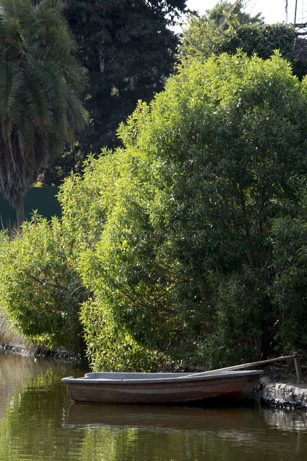 Barco De Madeira Na Margem Do Rio Imagem de Stock - Imagem de lagoa ...