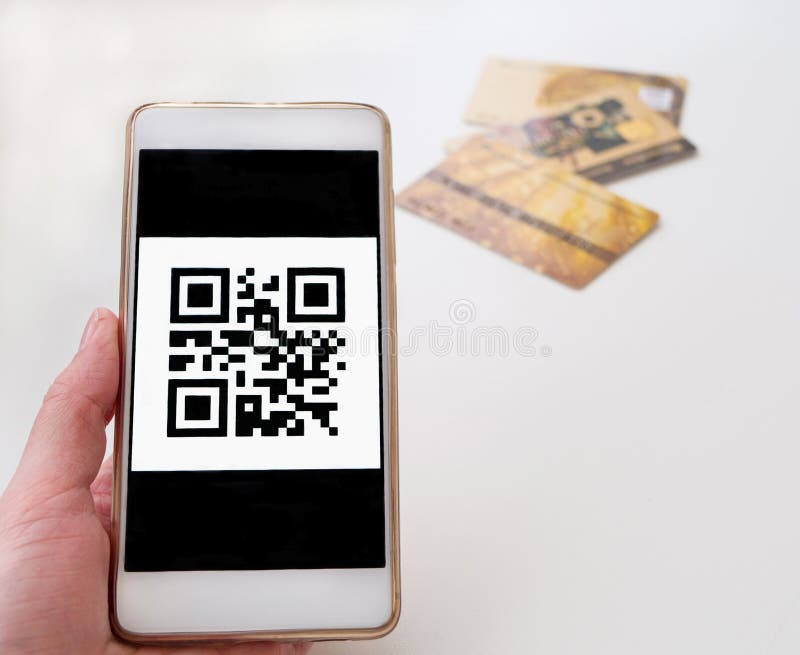 Barcode Close Up. Qr Code on the Phone and Credit Cards Stock Photo ...