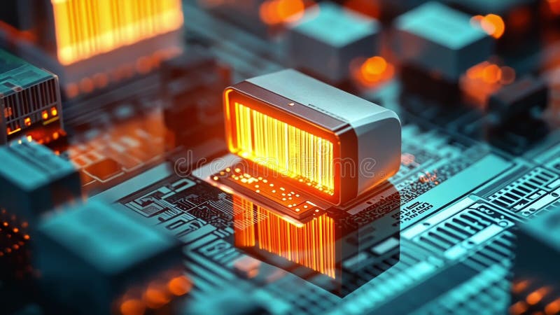Barcode Cpu Processing Data on Futuristic Circuit Board Stock Footage ...