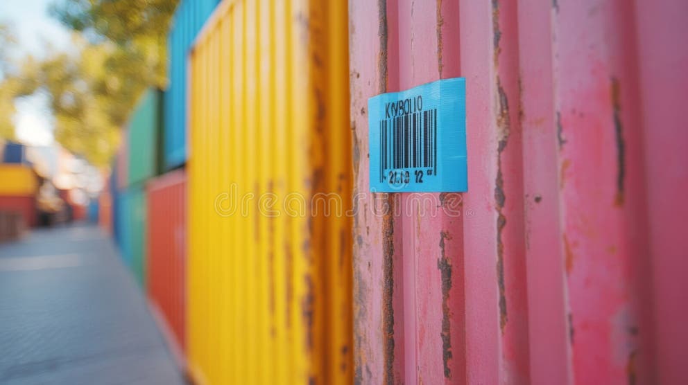 Barcode Label on Colorful Shipping Containers Stock Illustration - Illustration of colorful ...