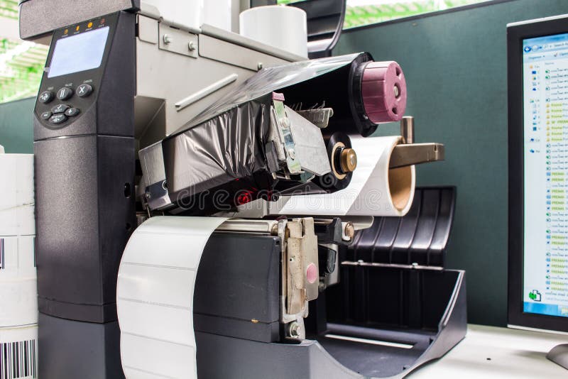 The Barcode Label Printer and Computer Set Stock Image - Image of white ...