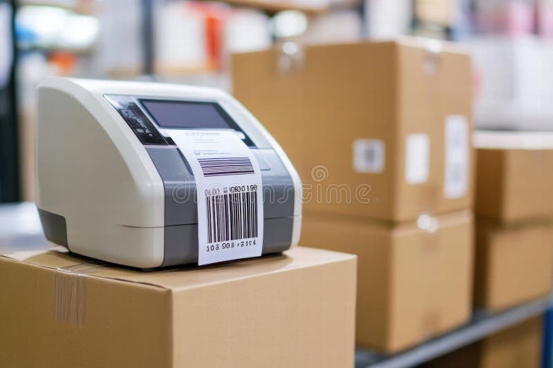 Barcode Label Printer in a Warehouse Setting Stock Image - Image of ...