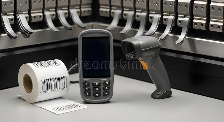 Barcode Label Roll & Handheld Scanner by Press Brake, Showing Bend ...