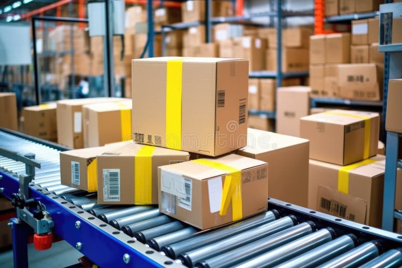 Barcode Labeled Boxes on the Conveyor Stock Image - Image of freight ...