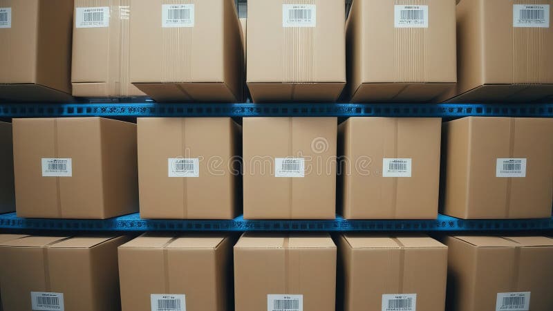 Barcode-labeled Cardboard Boxes on Warehouse Shelves Stock Image ...