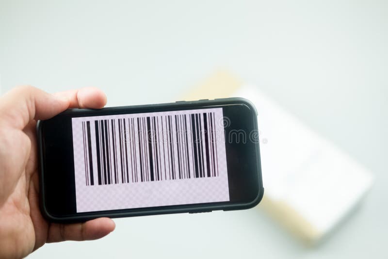 Barcode on Mobile Phone Scan on Screen. Business and Technology Concept ...