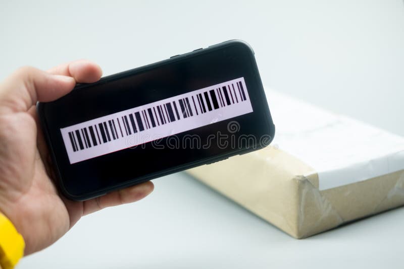 Barcode on Mobile Phone Scan on Screen. Business and Technology Concept ...