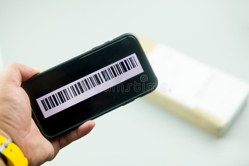 Barcode on Mobile Phone Scan on Screen. Business and Technology Concept ...