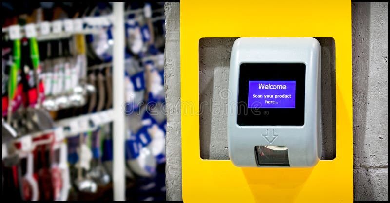 A Barcode Price Scanner Installed on the Wall for Customer Con Stock ...