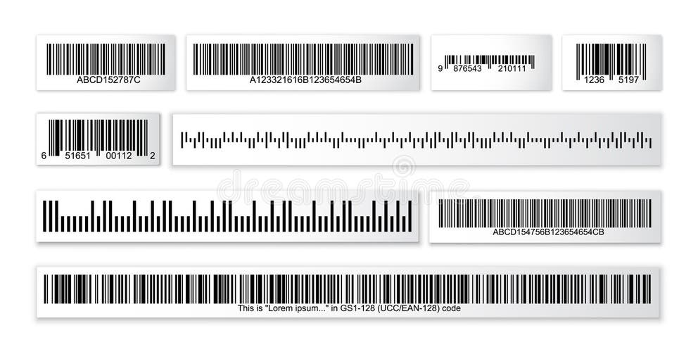 Barcode and QR Code Collection with a Random Set of Characters Stock ...