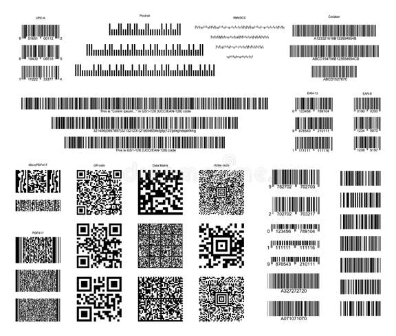 Barcode and QR Code Collection with a Random Set of Characters Stock ...
