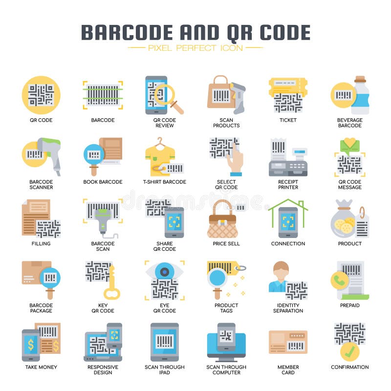 Barcode and QR Code , Pixel Perfect Icons Stock Vector - Illustration ...