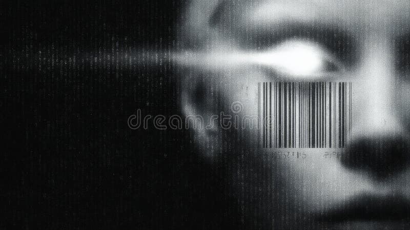 Barcode Replacing Human Face with Glowing Eye Staring from Digital Void ...