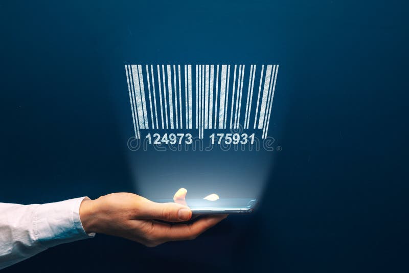 Barcode Scan Concept. Hand Holding Mobile Smartphone with Barcode for ...