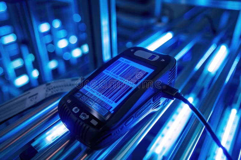 Barcode Scanner Analyzing Data in Server Room Stock Image - Image of ...